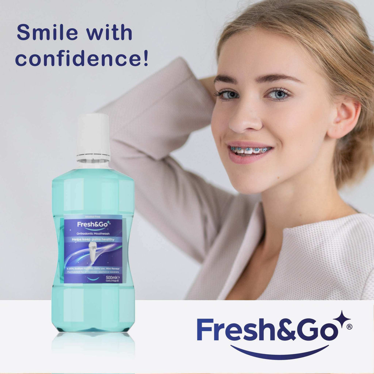Fresh and Go Orthodontic Mouthwash 500ml | Mint Flavour | Alcohol Free ...
